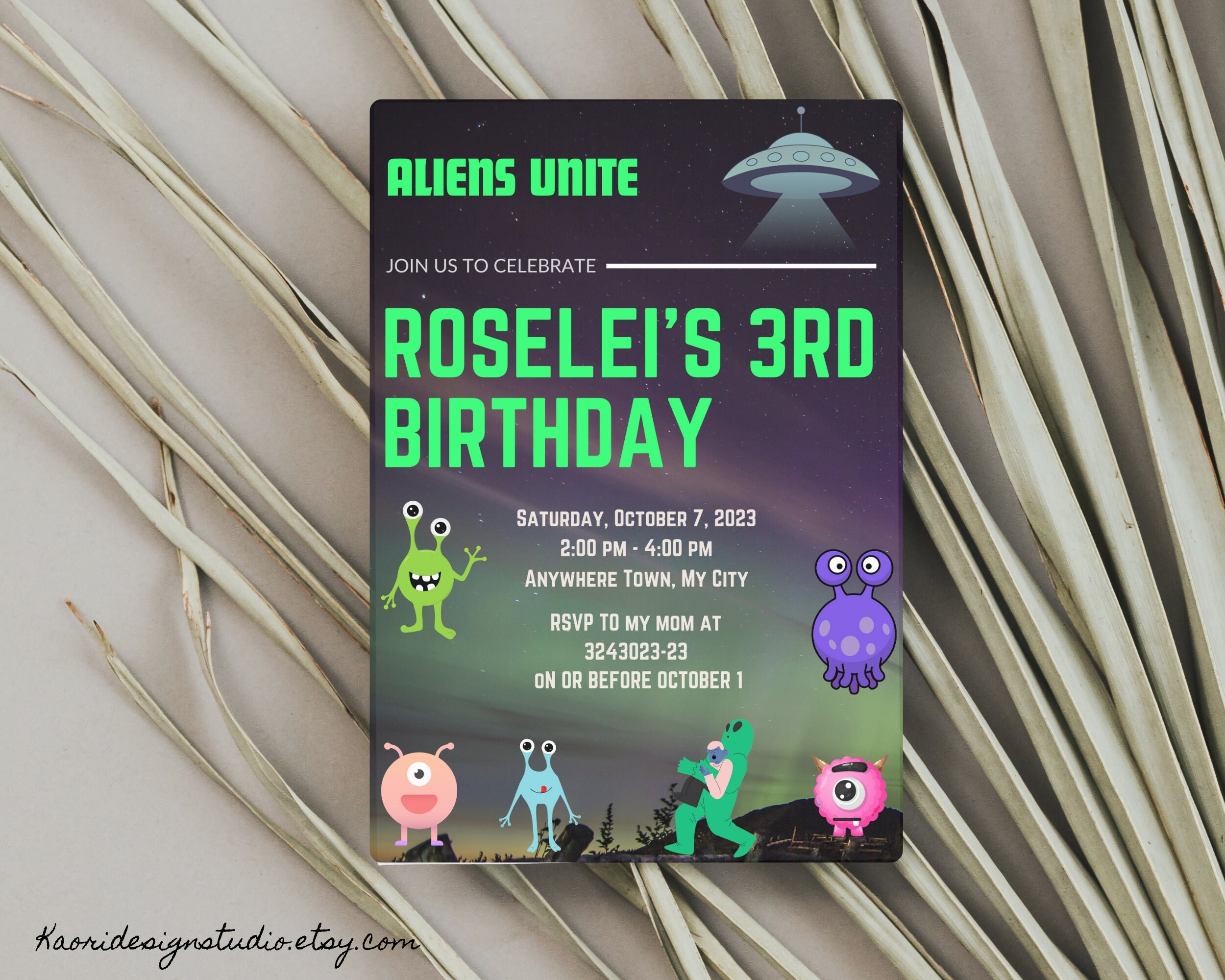 Invitación de cumpleaños extraterrestre OVNI, invitación de cumpleaños ...
