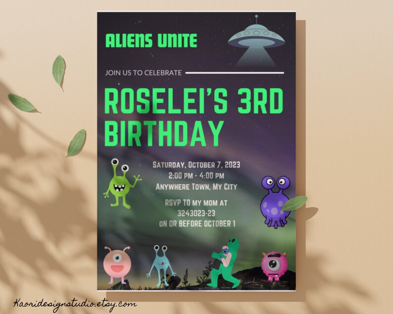 UFO Alien Birthday Invitation, Outer Space Birthday Invitation ...
