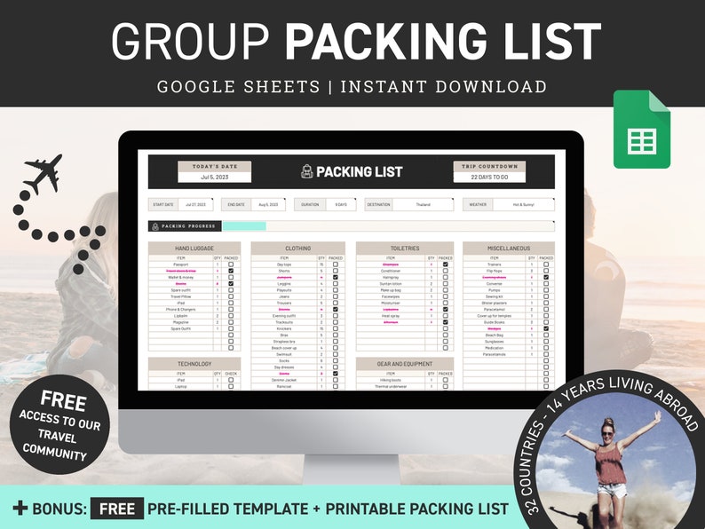 Group Packing List, Google Sheets Packing List, Group Travel Organiser ...