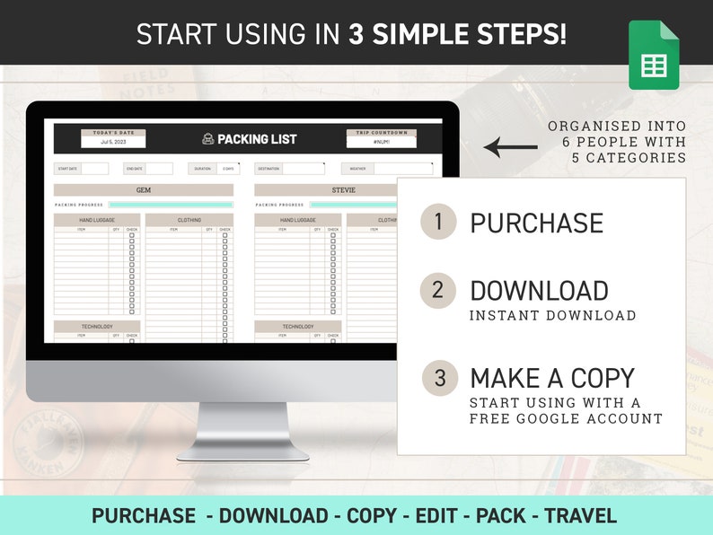 Group Packing List, Google Sheets Packing List, Group Travel Organiser ...