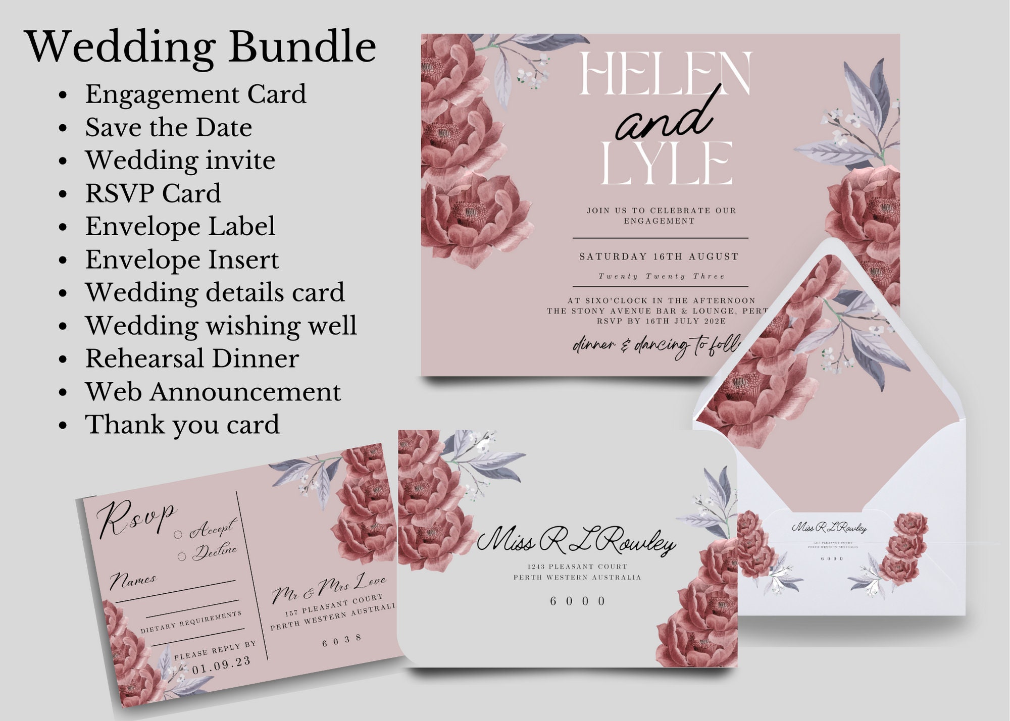 Wedding Invitation Set / Bundle INSTANT DOWNLOAD Template Download DIY ...