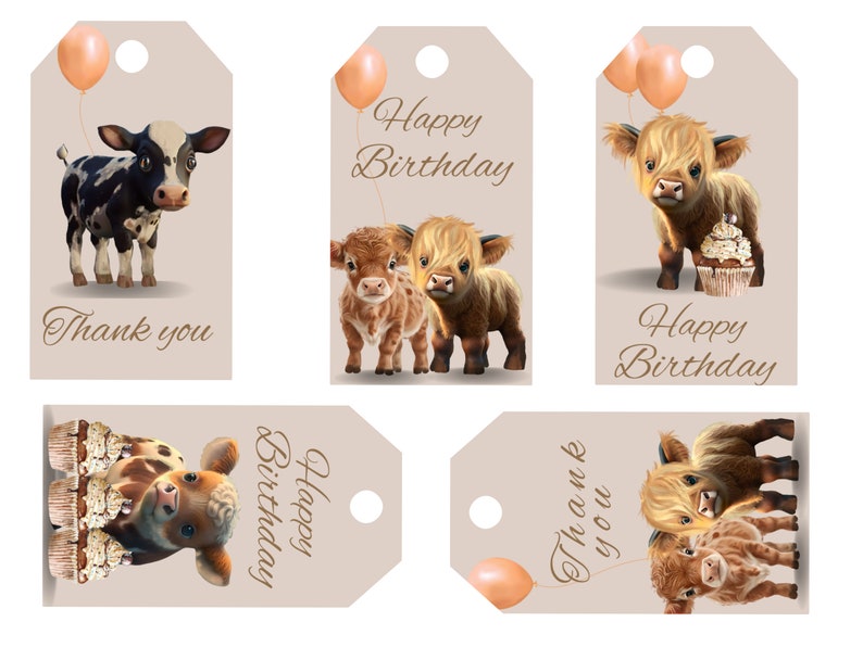Little Highland Cow and Friends Cute Editable Birthday Bundle ...