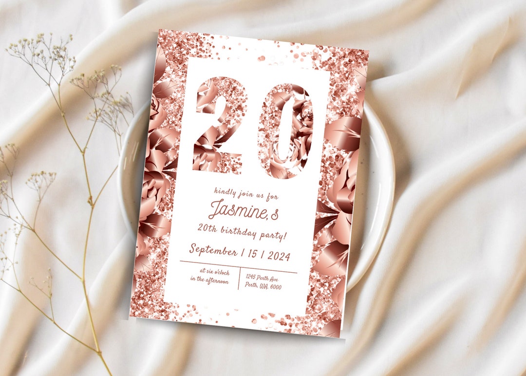 20th Birthday Invite, Instant Download Digital Invite, Editable Digital ...