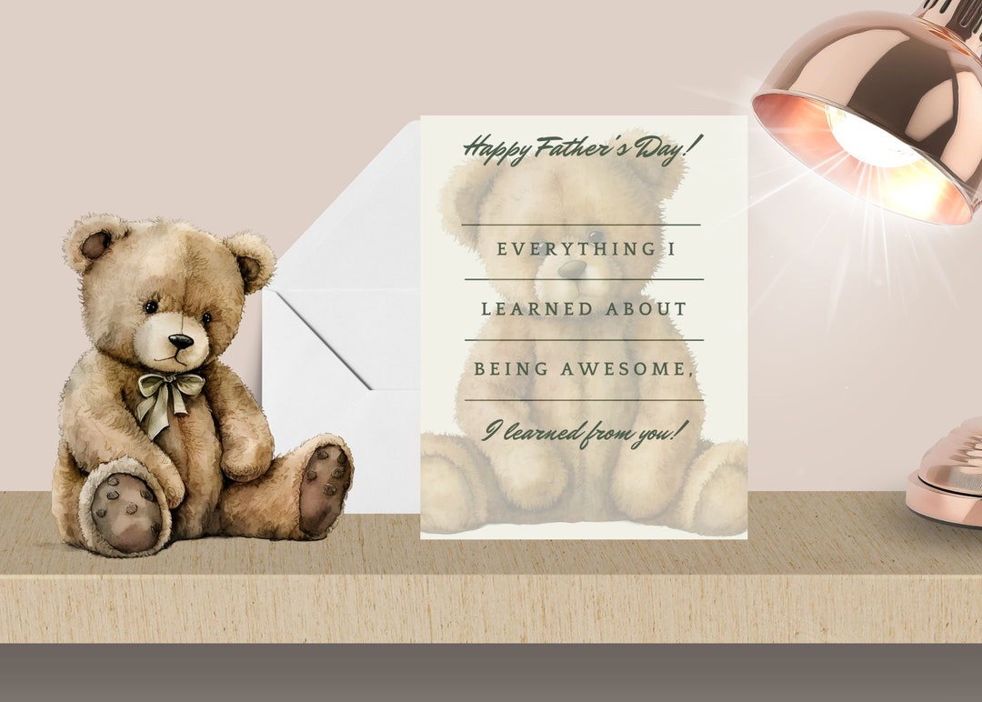 Fathers Day Card, Teddy Bear Card, Physical Card Delivered, Beautifully ...