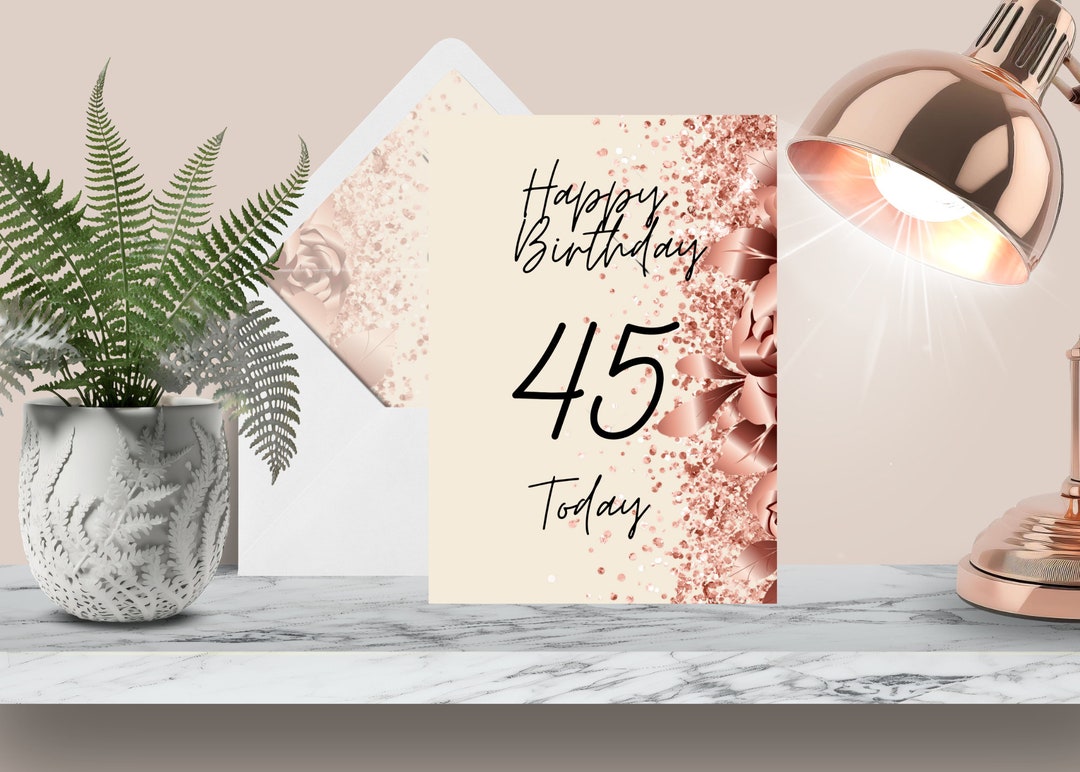 45th Birthday Card With Pink Ribbon Detail, Physical Card Delivered ...