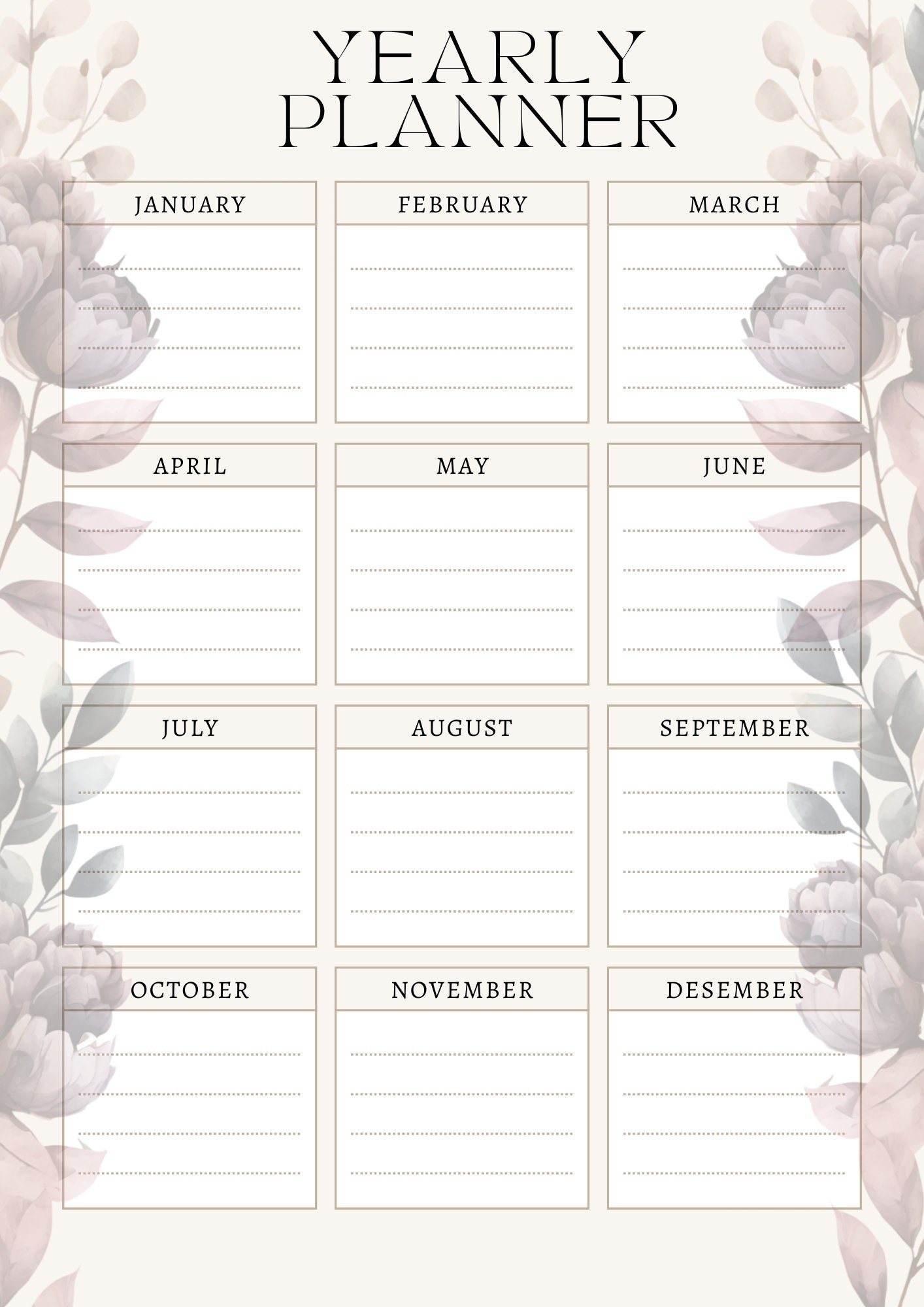 One Page Yearly Planner, Birthday Tracker, Appointment Reminders ...