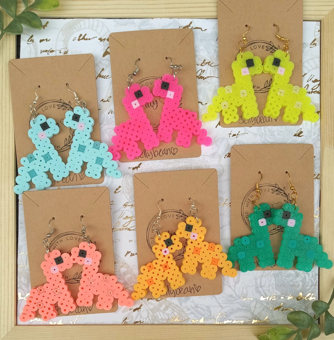 Dino Earrings, Perler Bead Earrings, Perler Bead Dinos, Dinosaur ...