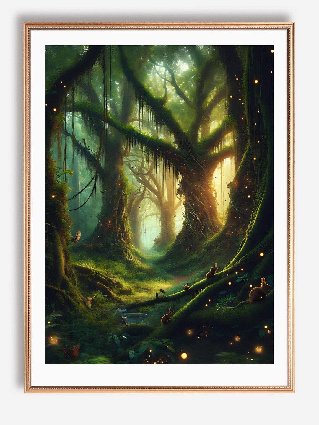 Vintage Enchanted Forest Digital Art, Nostalgic Forest Illustrations ...