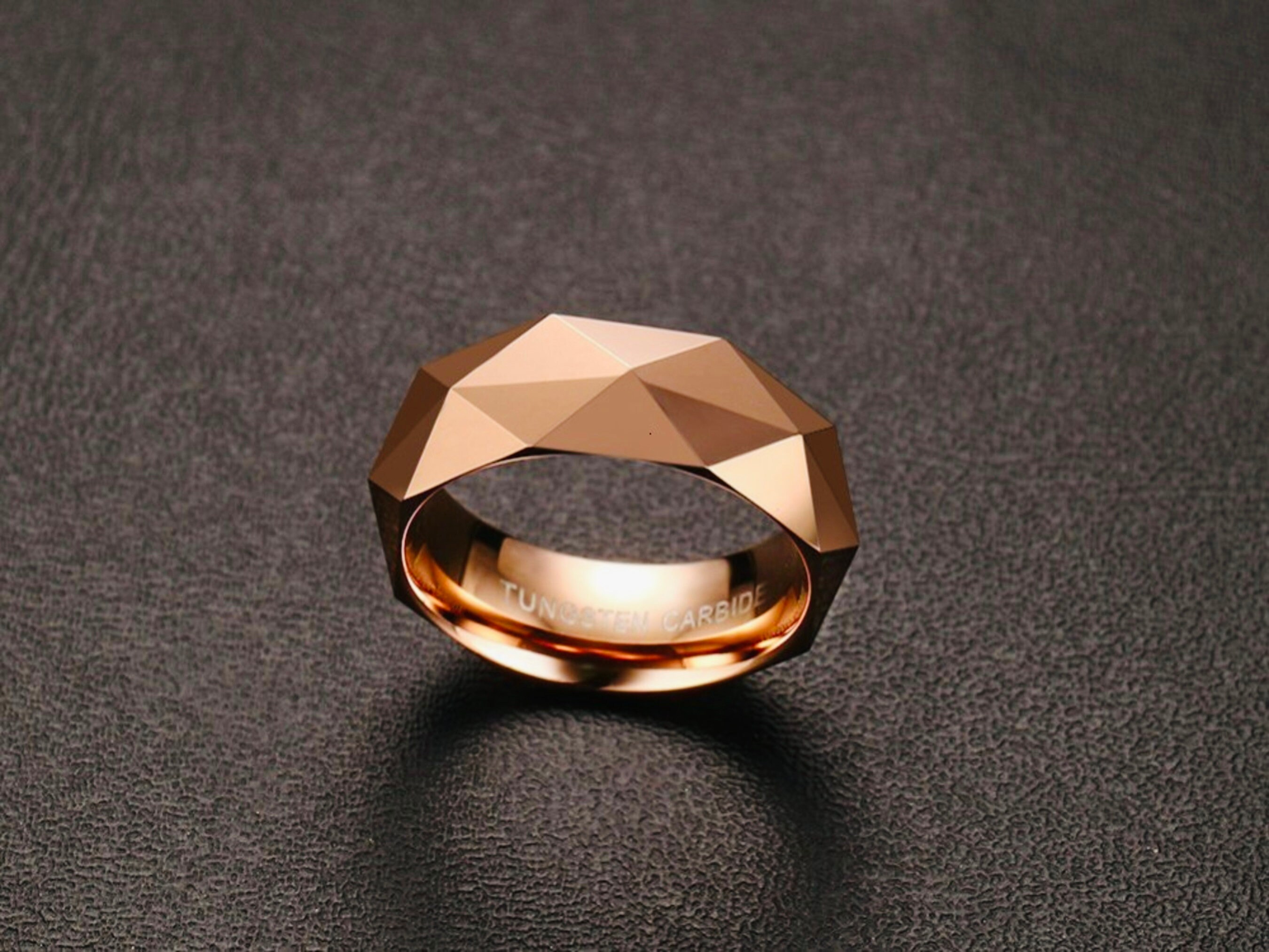 Tungsten Carbide Men Women Wedding Band Ring, 18K Rose Gold Rhombus ...