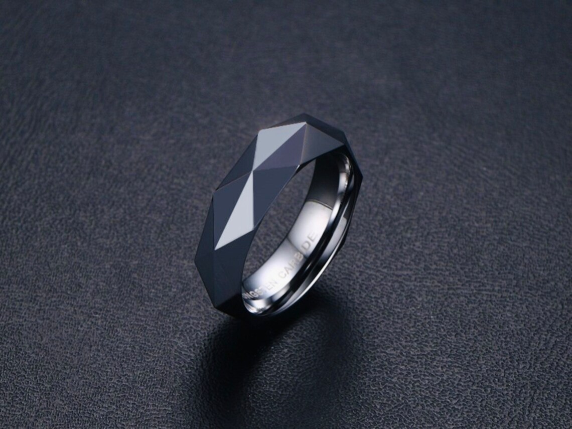 Tungsten Carbide Men Women Wedding Band Ring, 18K Rose Gold Rhombus ...