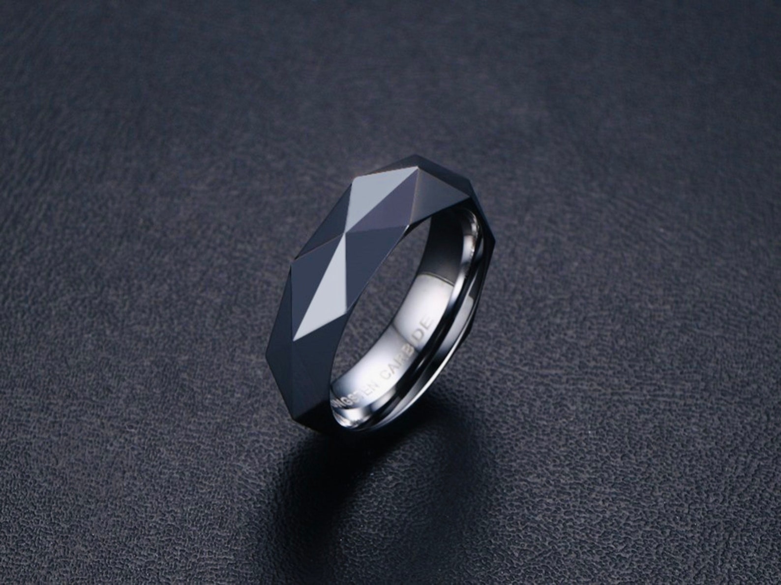 Tungsten Carbide Men Women Wedding Band Ring, 18K Rose Gold Rhombus ...