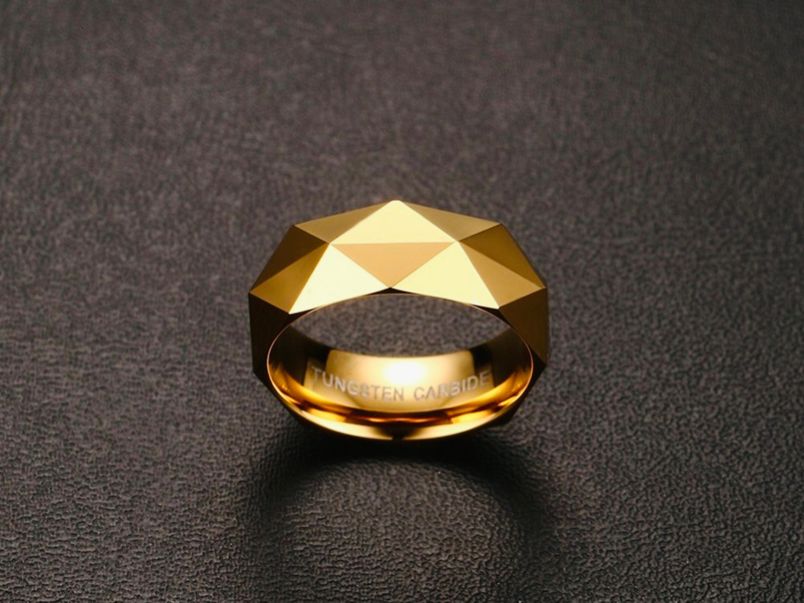 Tungsten Carbide Men Women Wedding Band Ring, 18K Rose Gold Rhombus ...