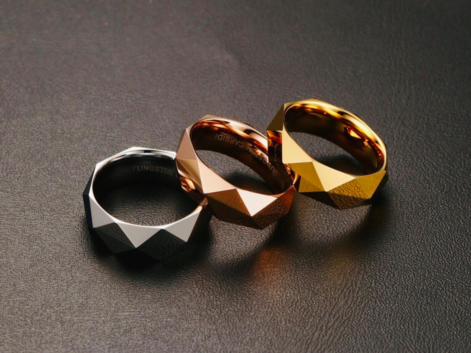 Tungsten Carbide Men Women Wedding Band Ring, 18K Rose Gold Rhombus ...