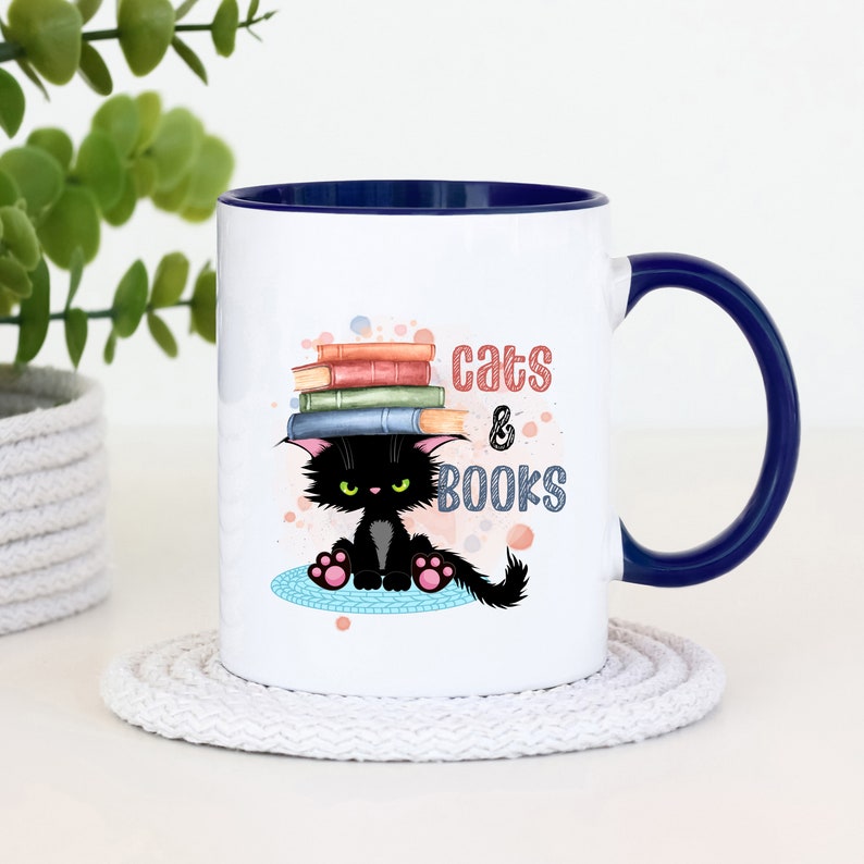 Cats & Books Cute Black Cat Coffee Mug - Etsy