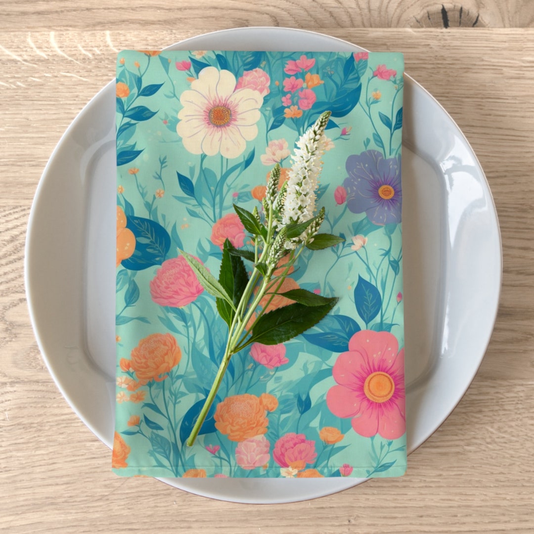Beautiful Floral Bright Colors Dinner Napkins See Matching Table Runner ...
