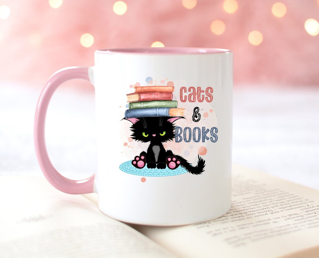Cats & Books Cute Black Cat Coffee Mug - Etsy
