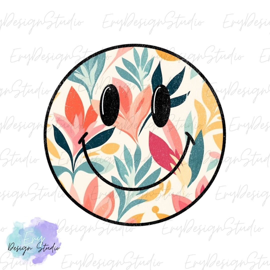 Retro Happy Flowers Png, Download Sublimation Designs, Retro Smiley ...