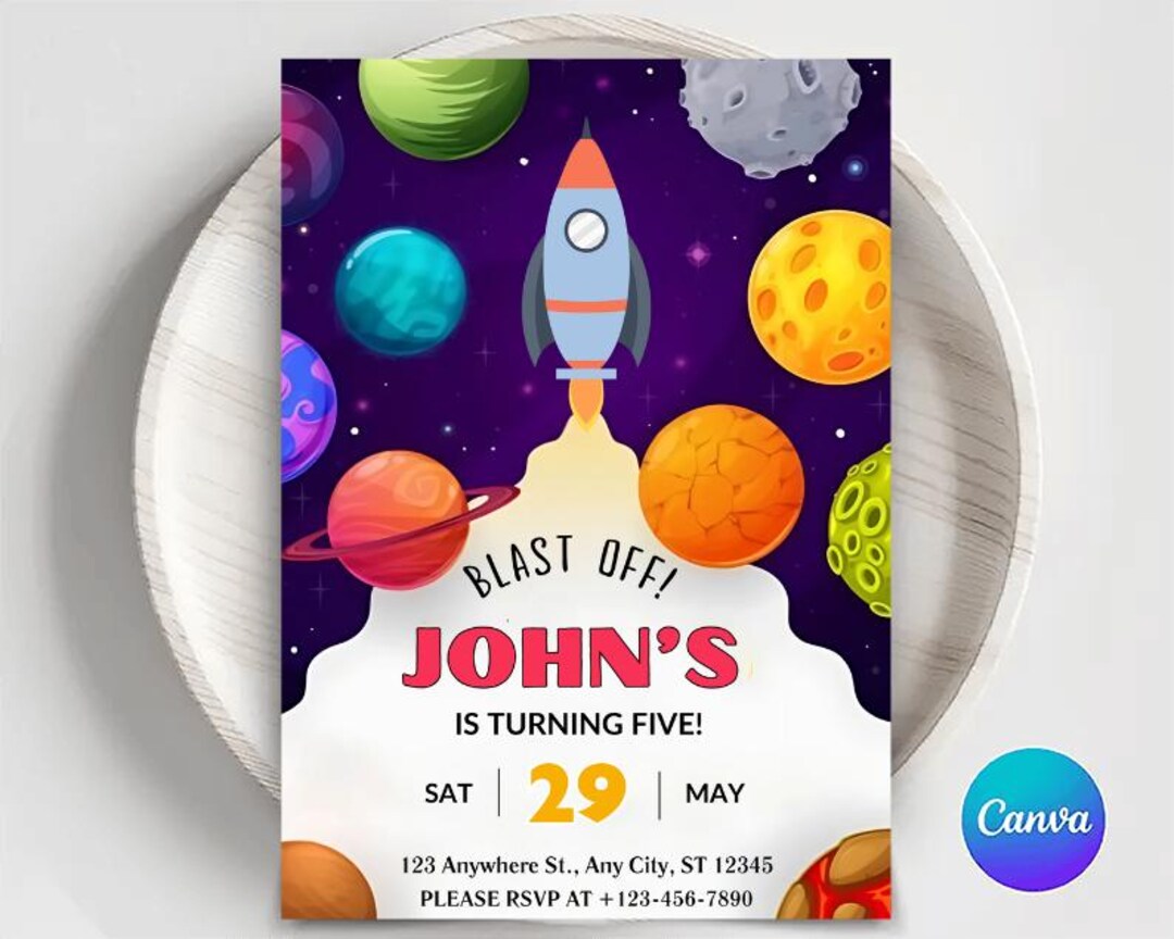 Editable Space Birthday Invitation: Galaxy Astronaut Party (digital ...