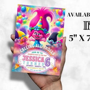 Editable Trolls Birthday Invitation Template (5x7) (digital Download ...