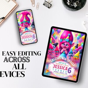 Editable Trolls Birthday Invitation Template (5x7) (digital Download ...