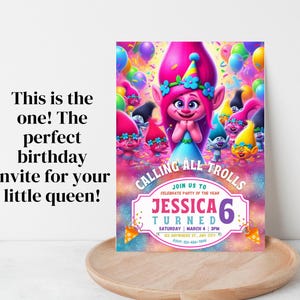 Editable Trolls Birthday Invitation Template (5x7) (digital Download ...