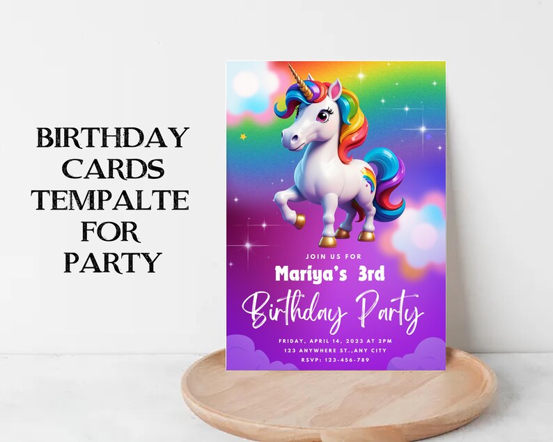 Editable Unicorn Birthday Invitation: Rainbow Sparkle Party (canva ...