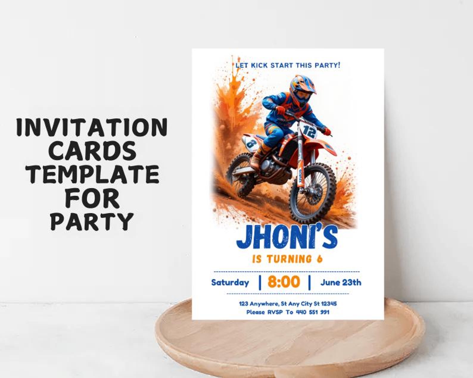 Motorbike Birthday Party Invitation: Editable Canva Template (digital ...