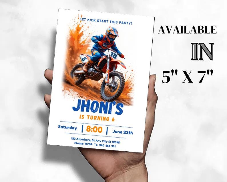 Motorbike Birthday Party Invitation: Editable Canva Template (digital ...
