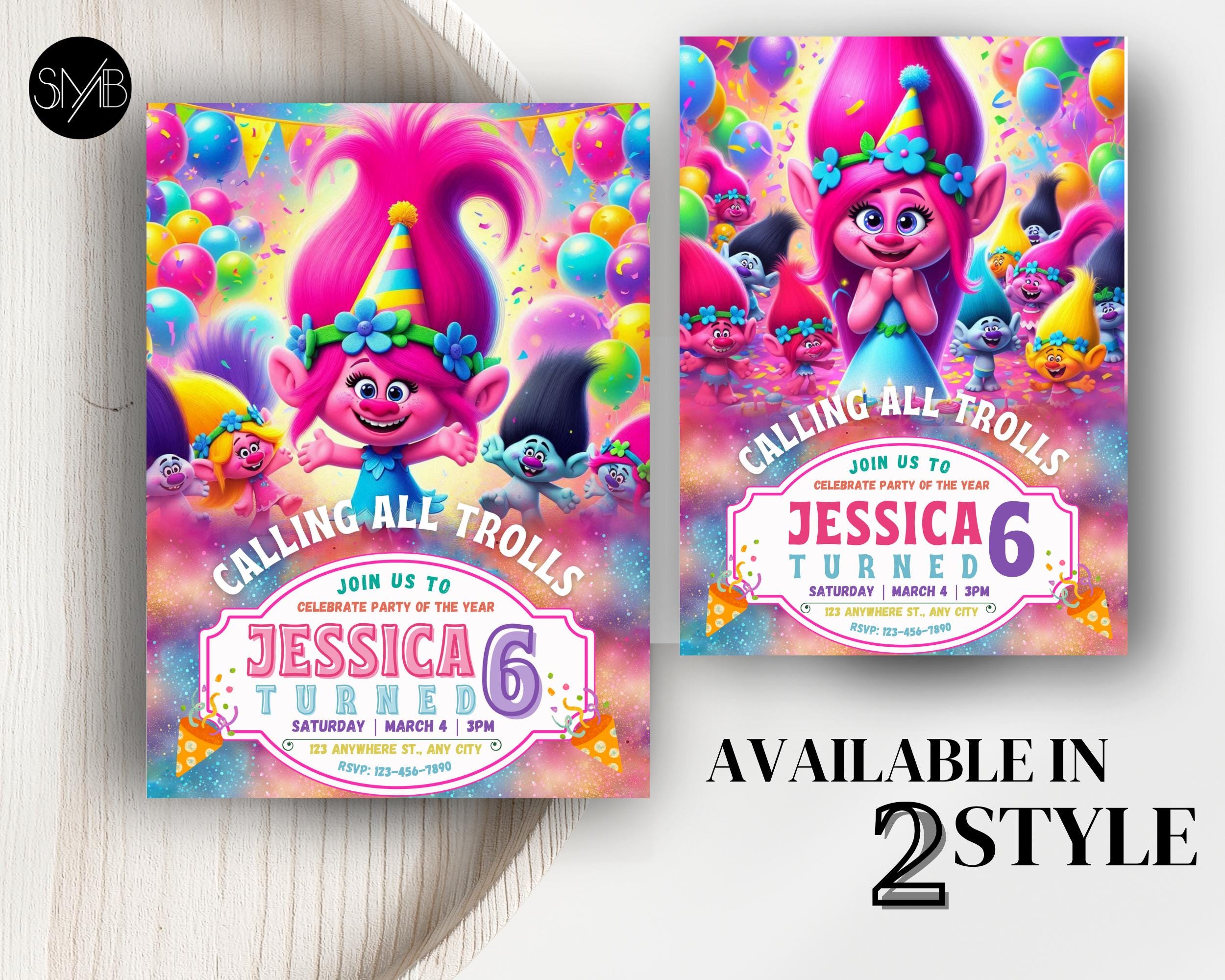Editable Trolls Birthday Invitation Template (5x7) (digital Download ...