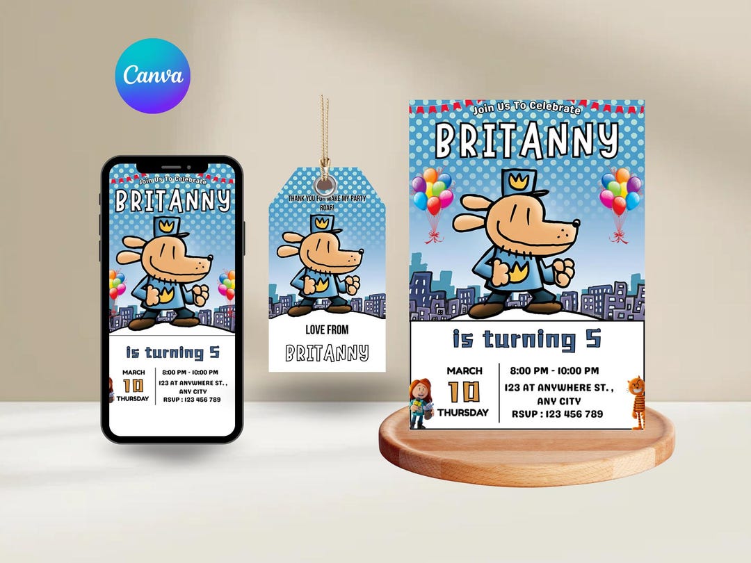 Dogman Birthday Invitation Template: Printable, Editable (digital ...