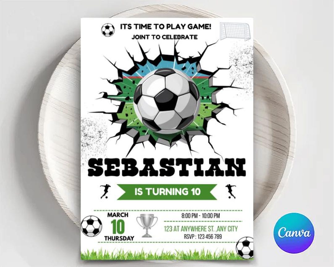 Editable Soccer Birthday Invitation Template, Boys Soccer Party ...