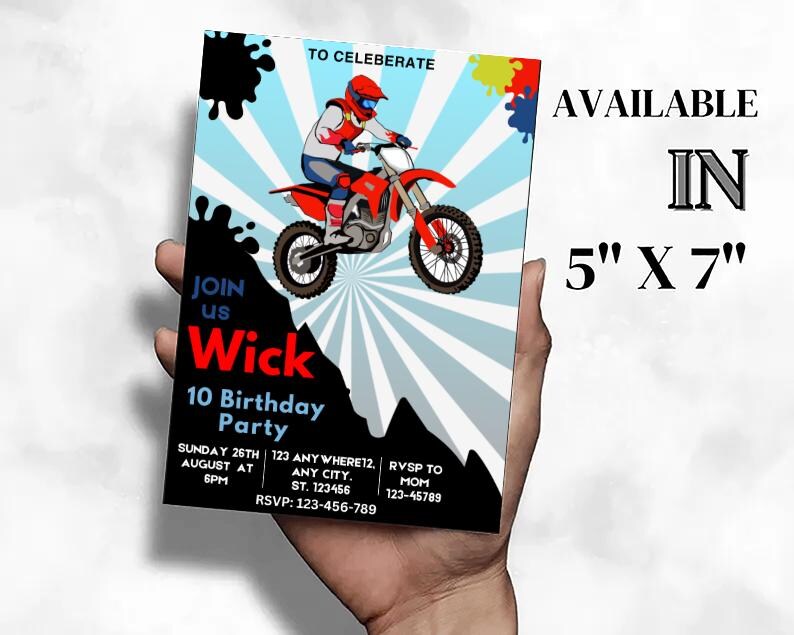 Dirt Bike Birthday Party Invitation: Editable Canva Template (digital ...