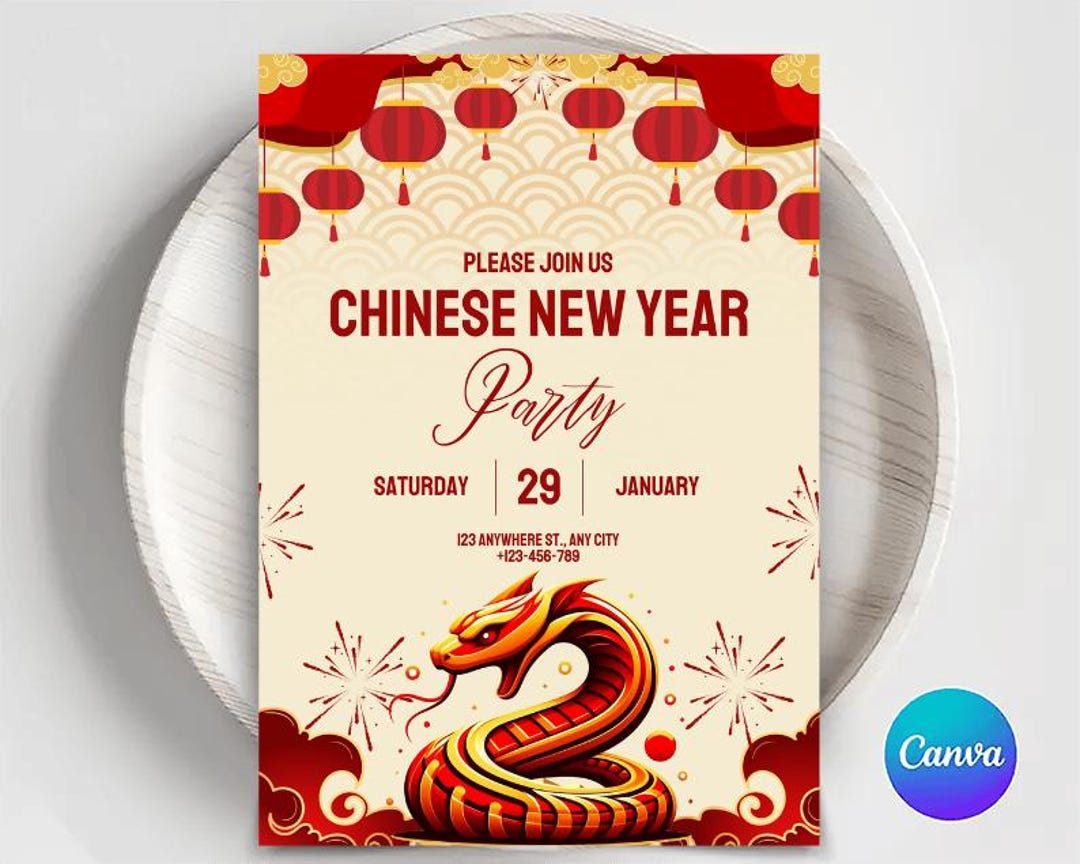 Editable Chinese New Year Invitation Template, Printable 2025 Year of ...