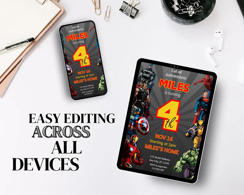 Editable Superheroes Birthday Invitation: Avengers Party (digital ...