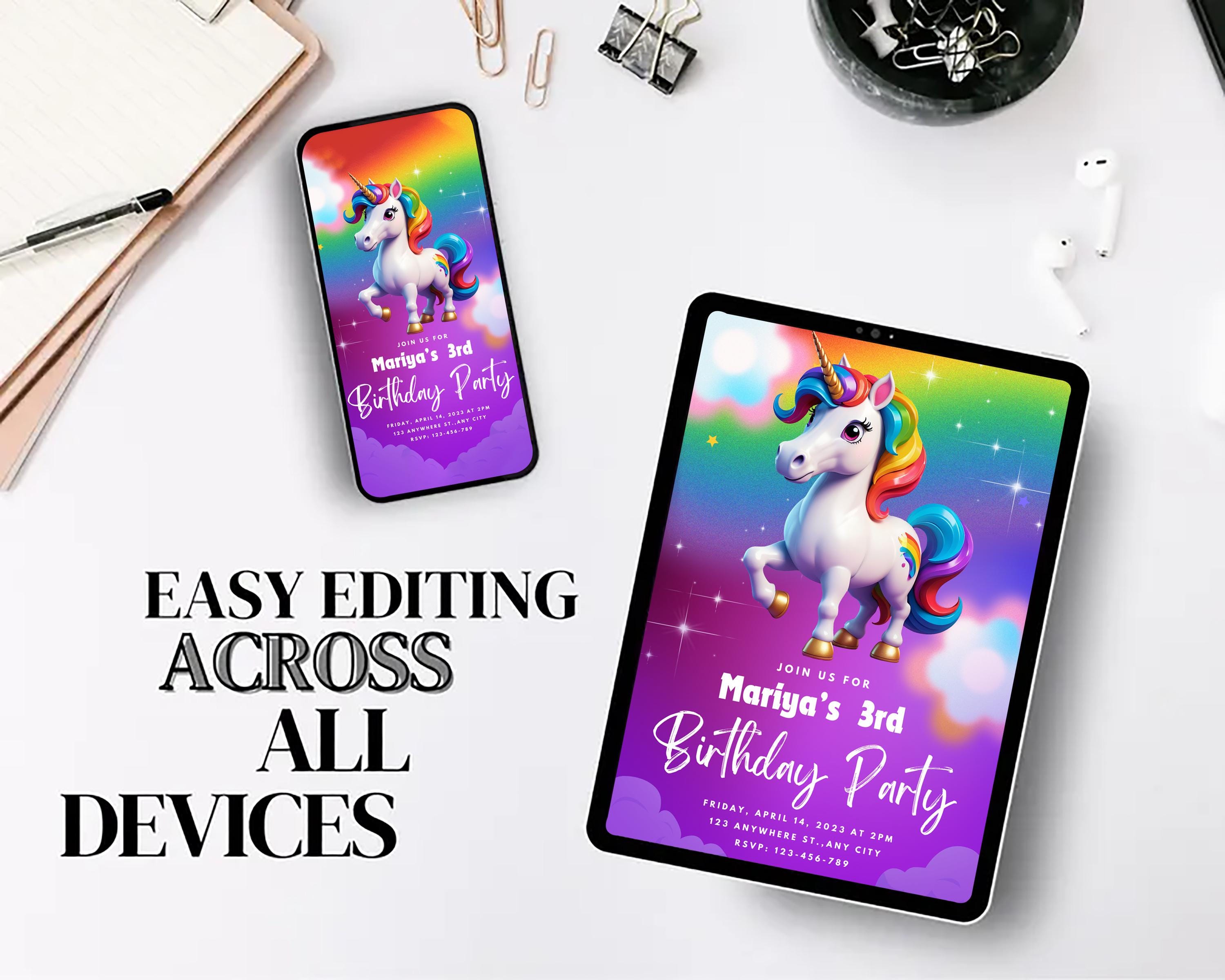 Editable Unicorn Birthday Invitation: Rainbow Sparkle Party (canva ...