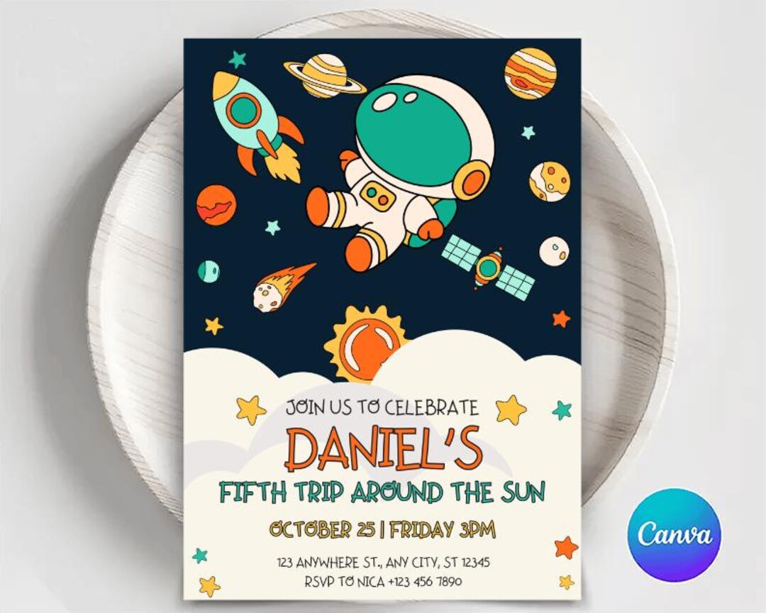 Editable Space Birthday Invitation: Galaxy Astronaut Party (digital ...