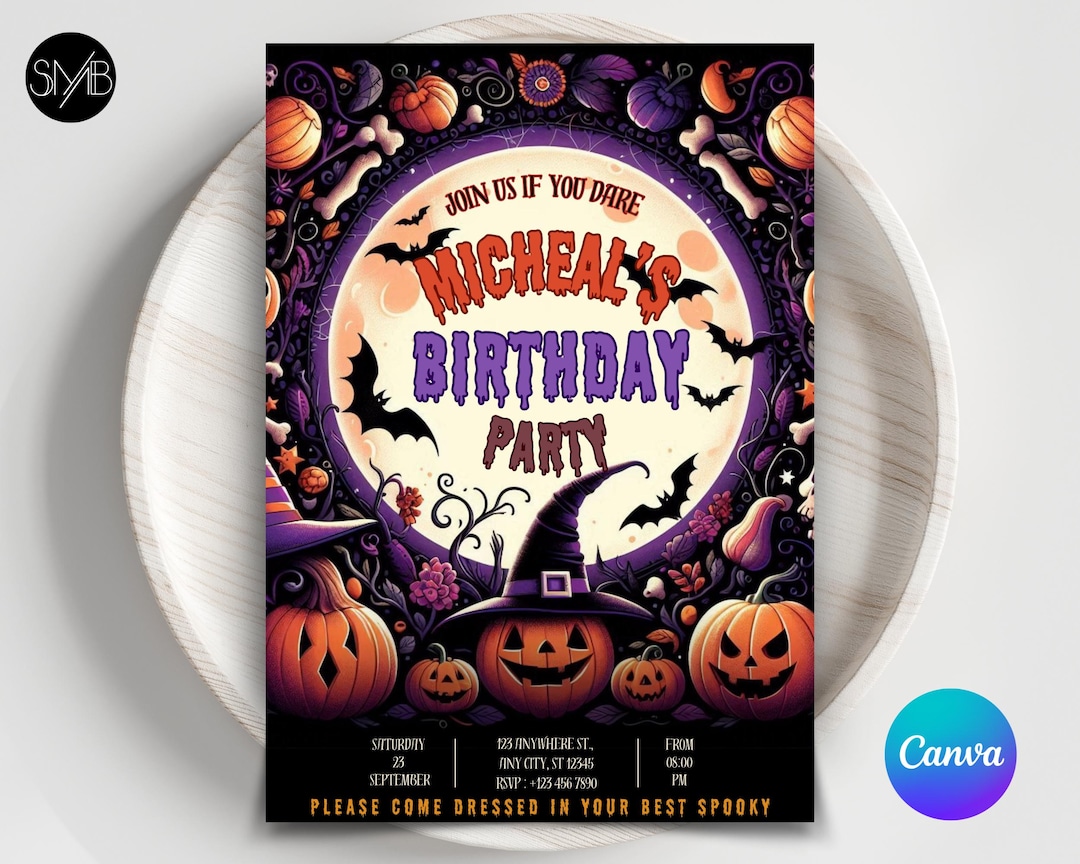 Editable Halloween Birthday Party Invitation Template (digital Download ...
