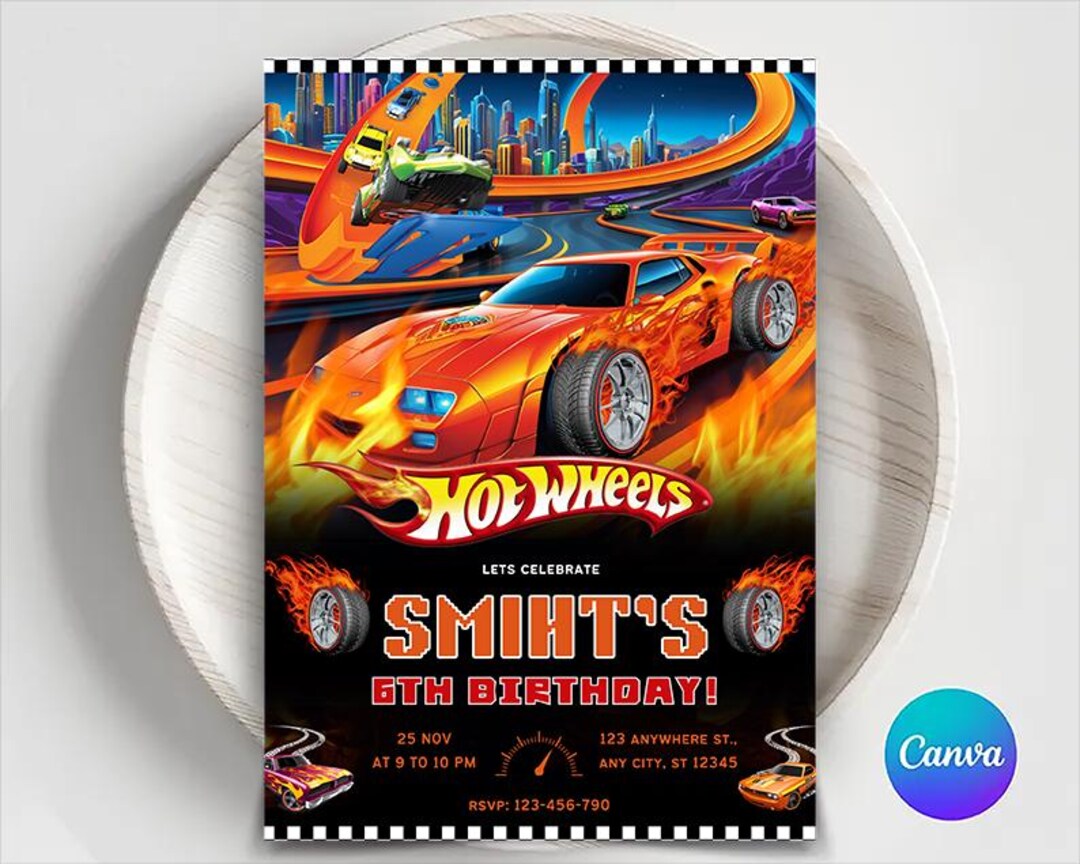 Editable Hot Cars Invitation, Hot Wheels Invitation, Hot Race Cars ...
