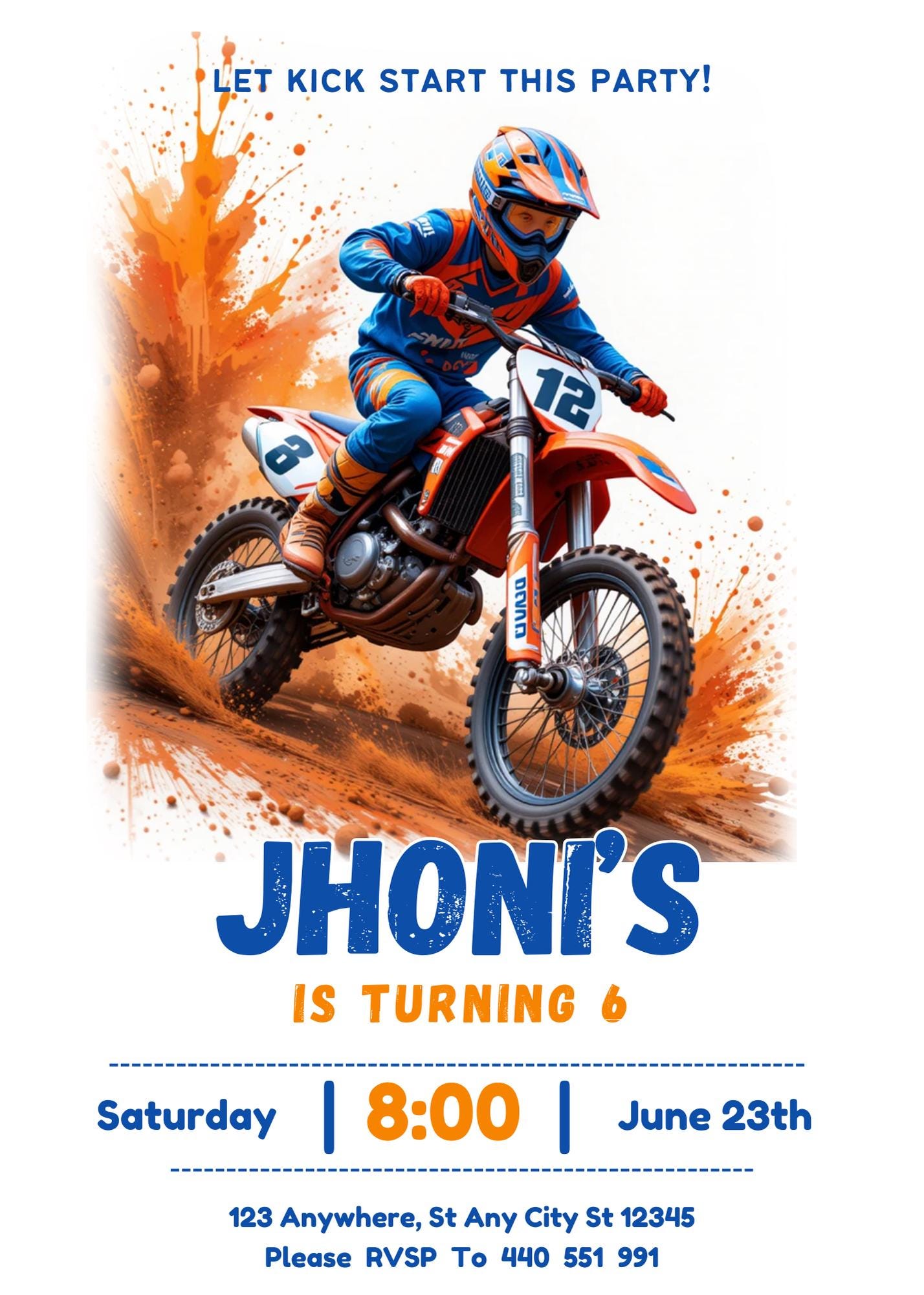 Motorbike Birthday Party Invitation: Editable Canva Template (digital ...