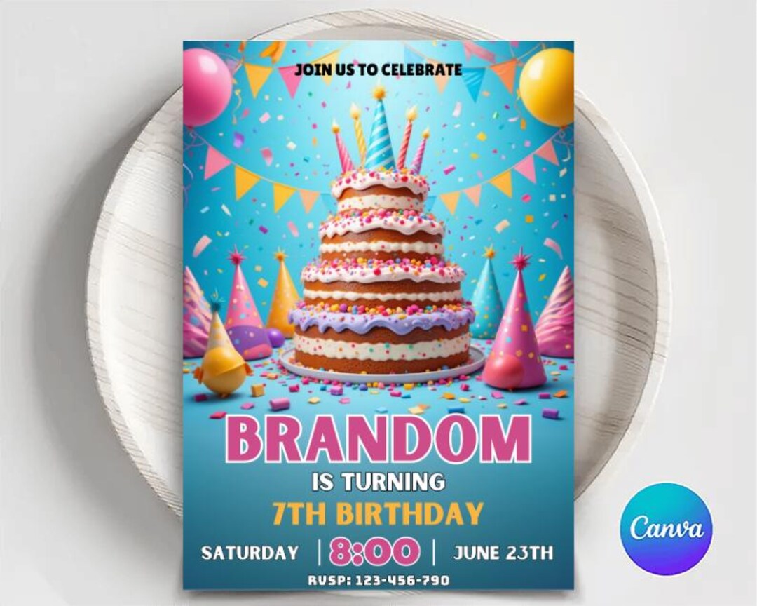 Colorful Birthday Cake Invitation | Fun Party Invite (digital Download ...