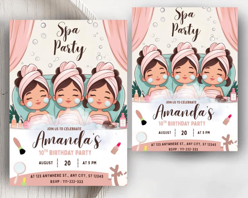 Girls Spa Birthday Invitation: Pamper Party, Glam Theme (editable ...