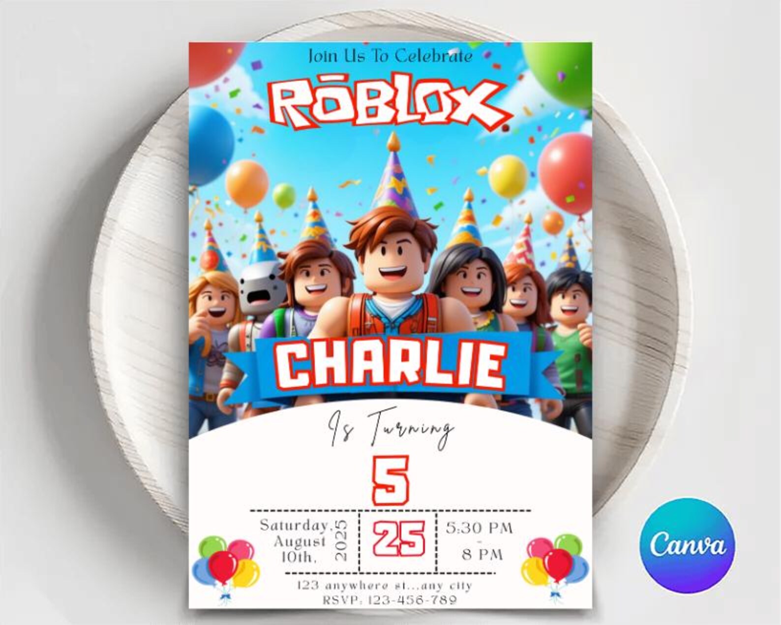 Roblox Birthday Invitation Template: Game Party Invite (5x7 Digital ...