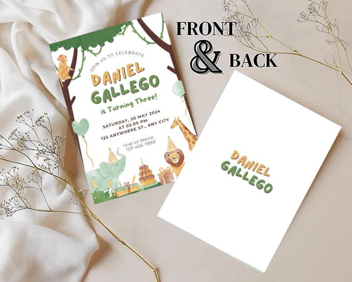 Editable Safari Animals Birthday Invitation: Jungle Theme (canva ...