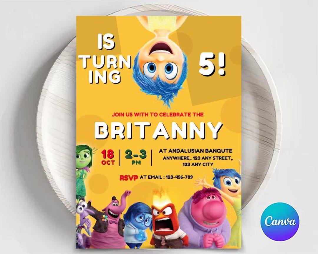Inside Out 2 Birthday Invitation Template: Editable Kids Party Card ...