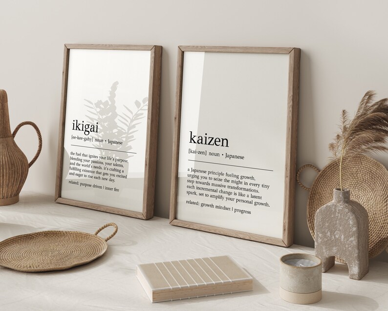Ikigai and Kaizen Definition Prints: Japanese Wall Art (set of 2 ...
