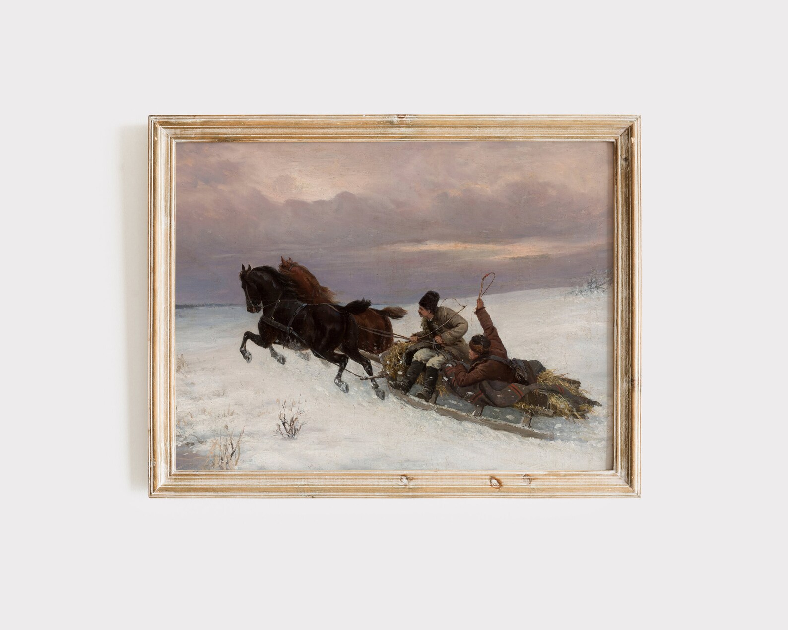 Winter Sleigh Ride Painting Winter Wall Art Digital Print Farmhouse ...