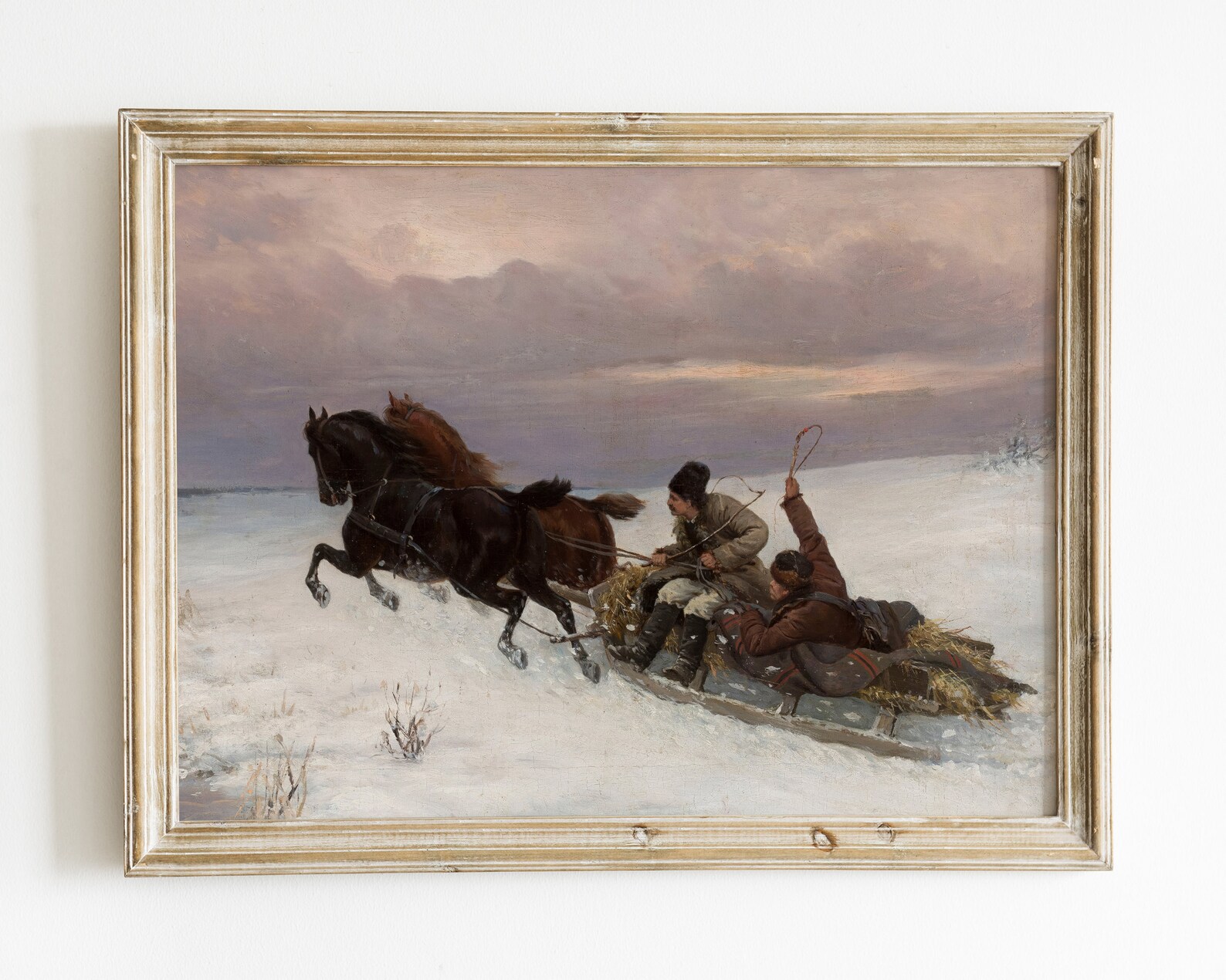 Winter Sleigh Ride Painting Winter Wall Art Digital Print Farmhouse ...