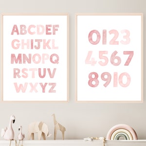 Pink Alphabet and Numbers Posters | Set of 2 Educational Prints ...