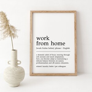 Work From Home Definition Print | Funny Office Decor | Work From Home ...