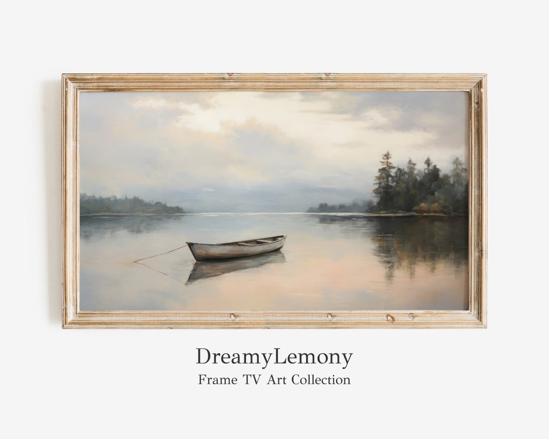 Lake Landscape Frame TV Art: Serene Boat Scene (digital Download) - Etsy